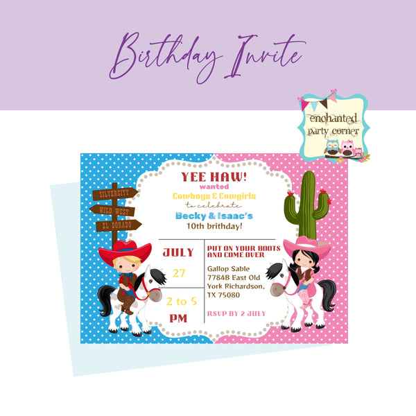 Hee Haw! Cowboy & Cowgirl Digital Birthday Invitation Card ...