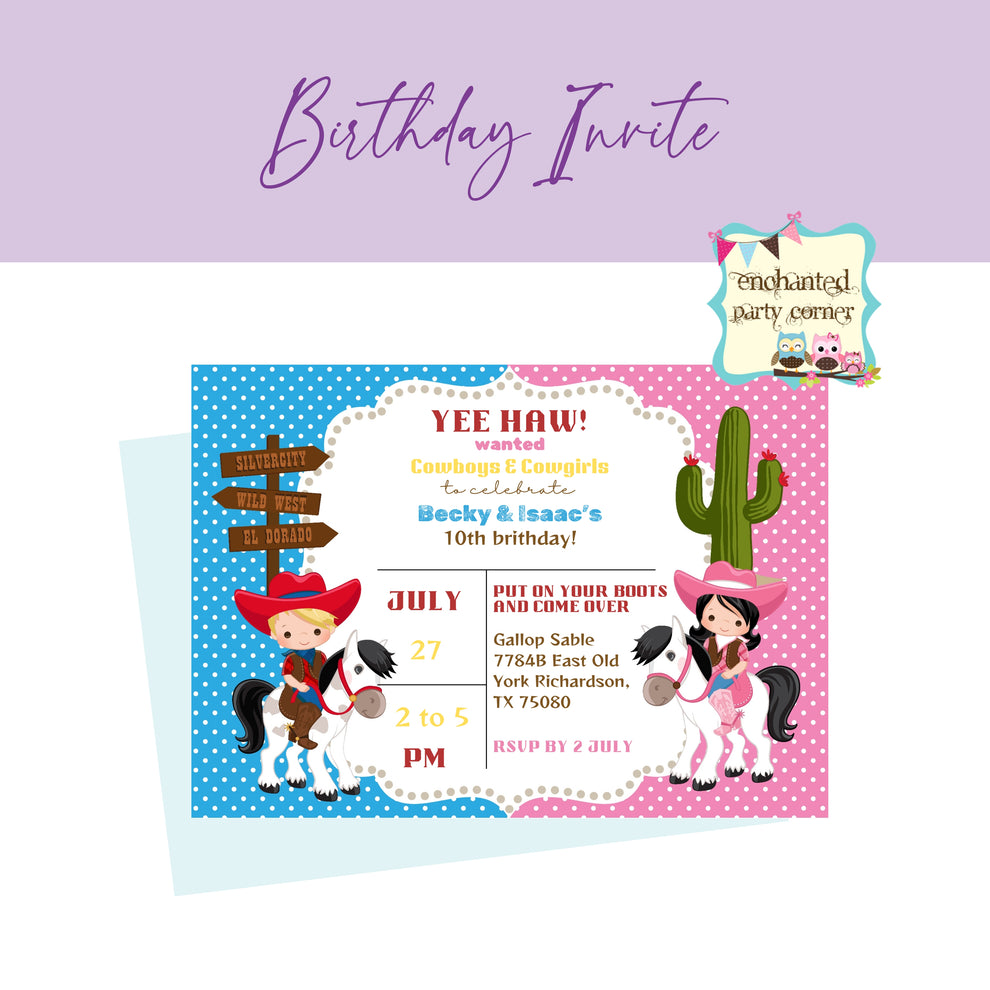 Hee Haw! Cowboy & Cowgirl Digital Birthday Invitation Card ...