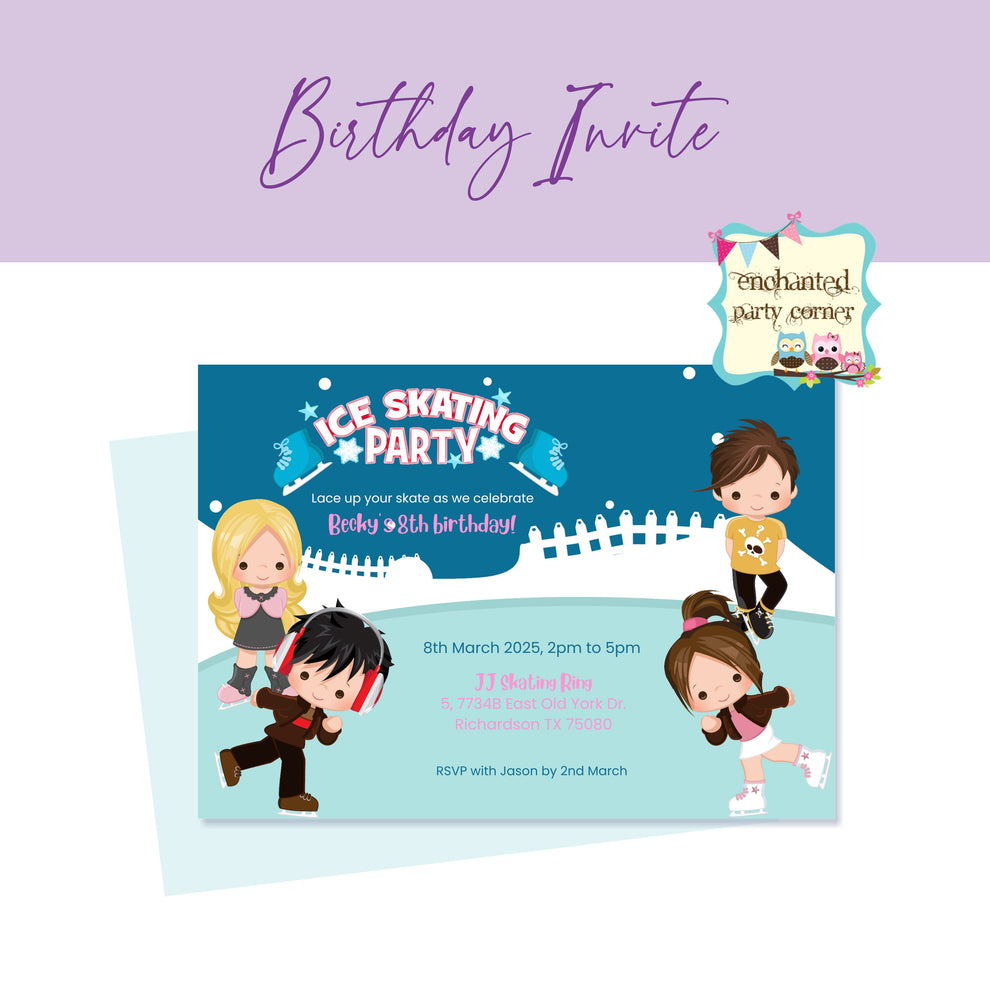 Ice Skating Digital Birthday Invitation Card – enchantedpartycorner
